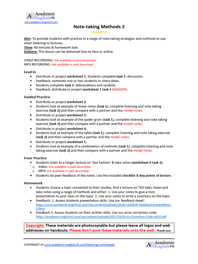 Listening Note Taking Methods 2 EXAMPLE AEUK | PDF | Human Communication