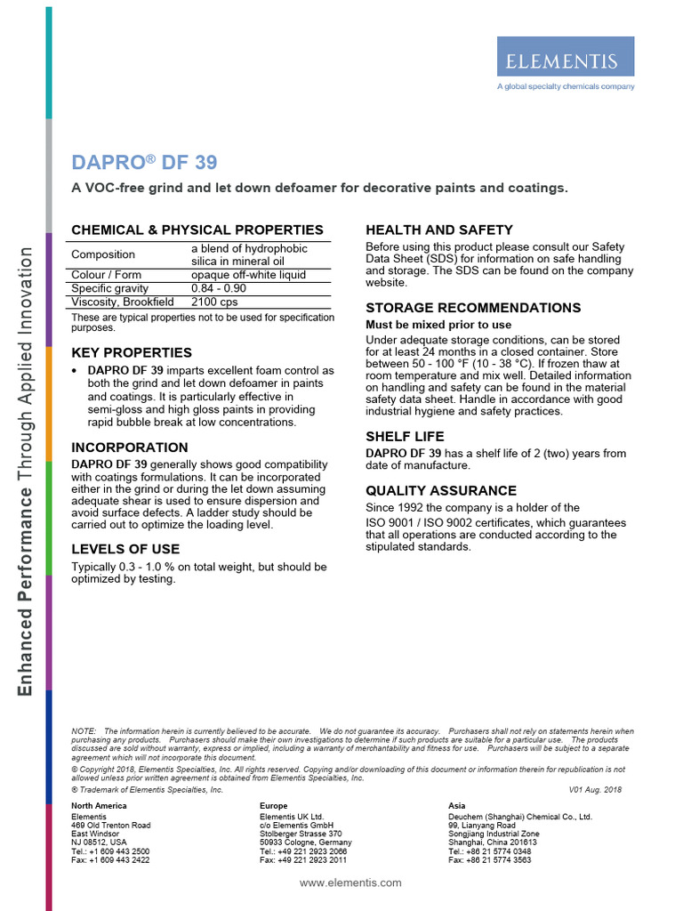 Dapro DF 39: A VOC-free Grind and Let Down Defoamer For Decorative ...