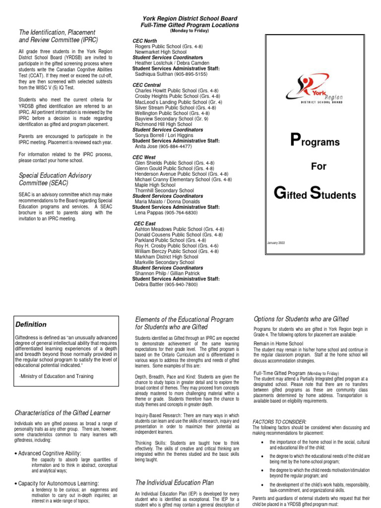 BROCHURE Gifted Programs - Jan 2022 | PDF | Intellectual Giftedness ...