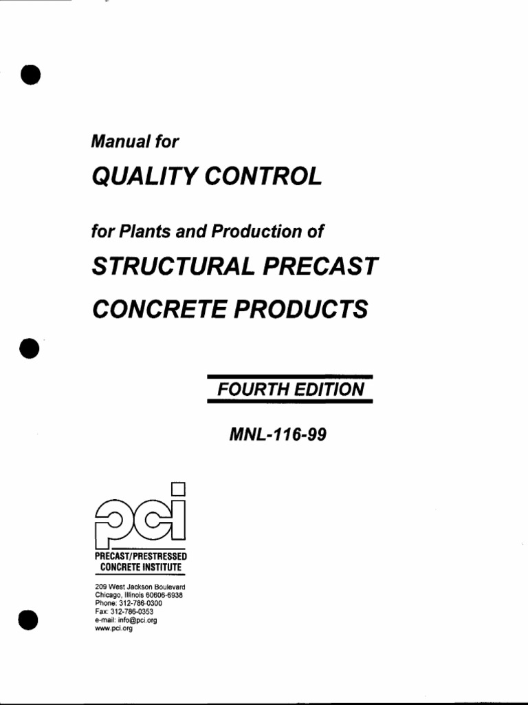 PCI MNL-116-99 Structural QC Manual | PDF | Concrete | Prestressed Concrete