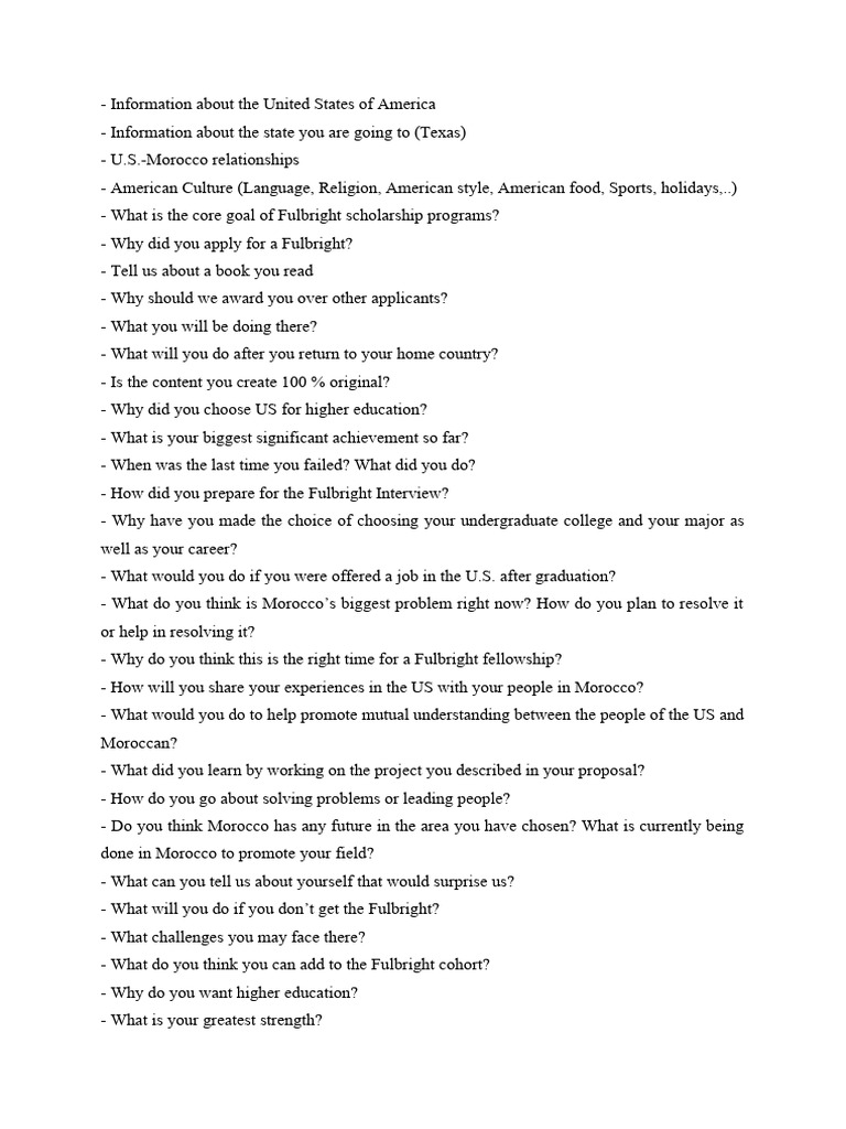 Fubright Interview Questions Example | PDF