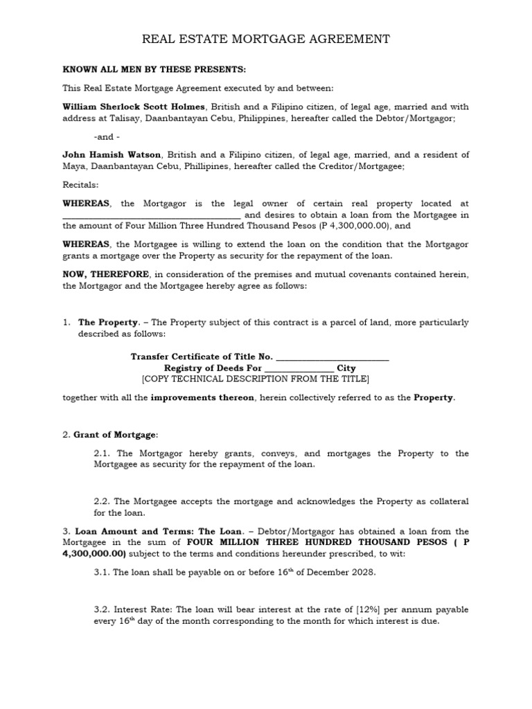 Real Estate Mortgage Agreement Template | PDF | Mortgage Law | Foreclosure