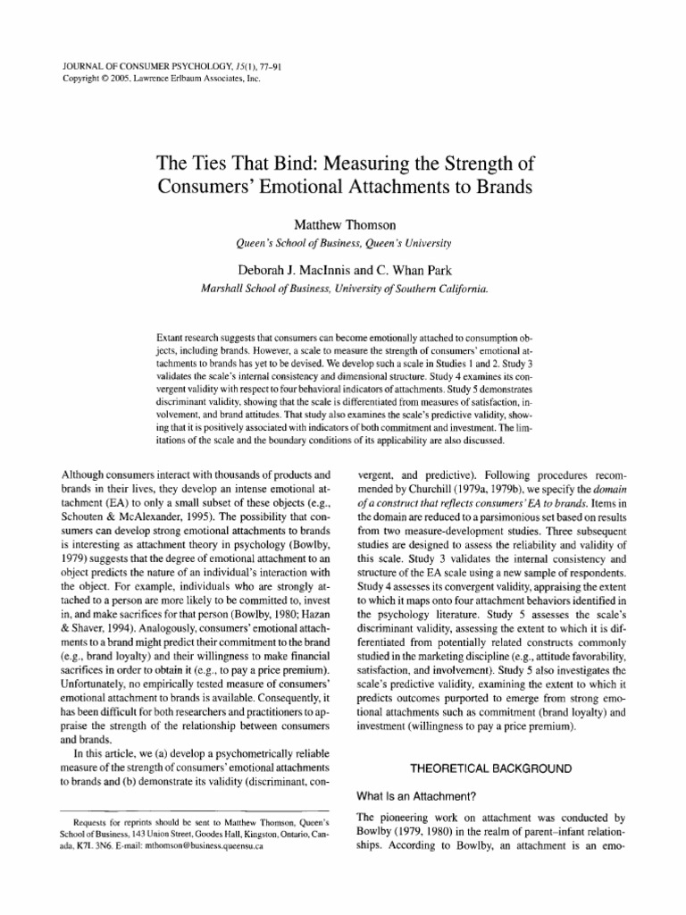 J Consum Psychol - 2008 - Thomson - The Ties That Bind Measuring The ...