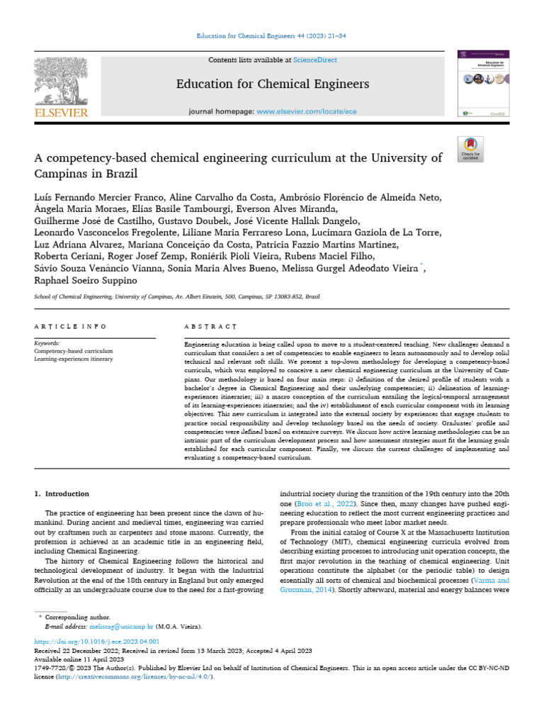 A Competency-Based Chemical Engineering Curriculum at The University of ...