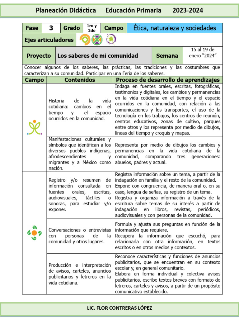 2do Grado Enero - 01 Los Saberes de Mi Comunidad (2023-2024) | PDF