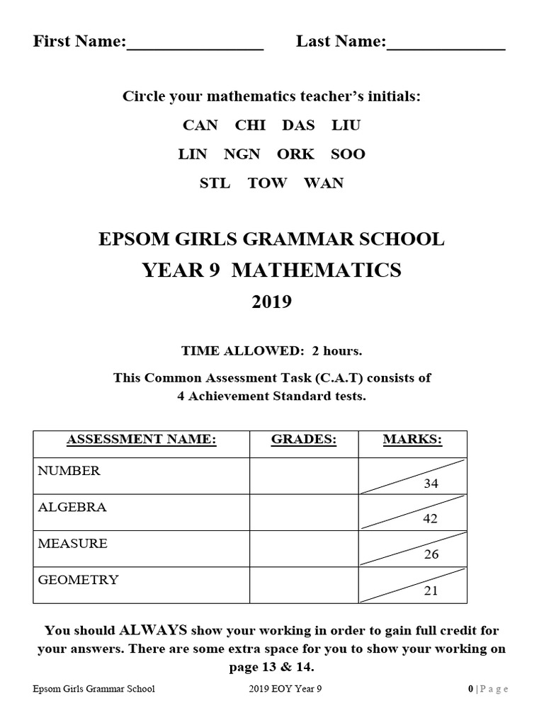 Year 9 CAT | Download Free PDF | Angle | Geometry