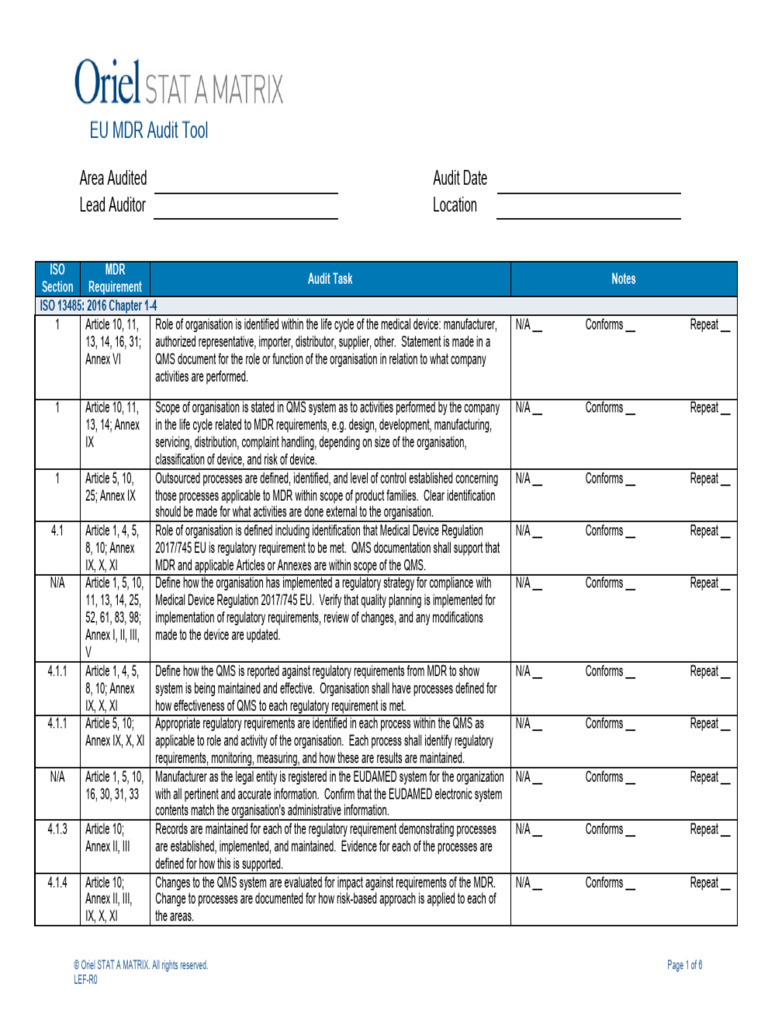 EU MDR Audit Tool | PDF