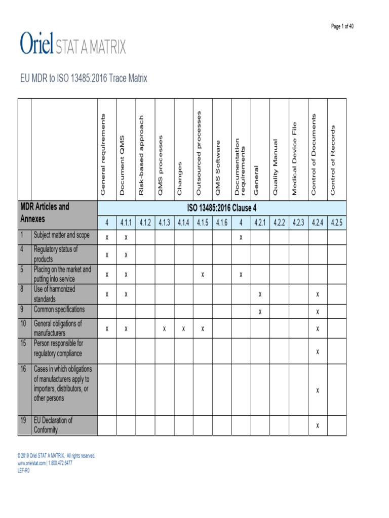 Trace Matrix MDR To ISO | PDF | Quality Management System | Medical Device