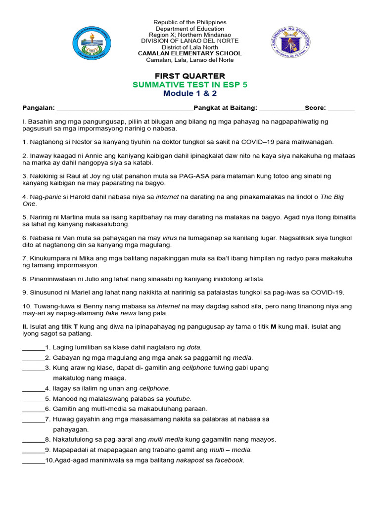 Quarter 1 Summative Module 1 2 | PDF