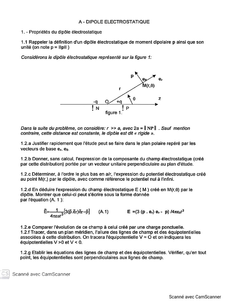 Problm Corrig NV D Electrostatiq Dipol | PDF