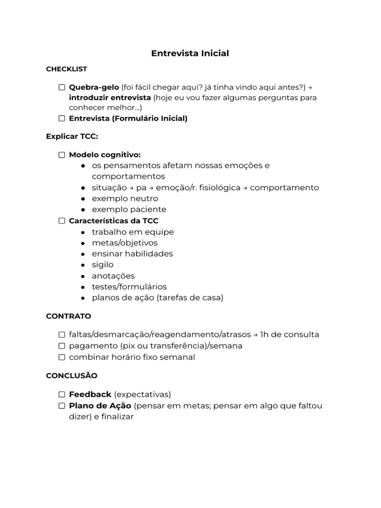 Entrevista Inicial CHECKLIST | PDF