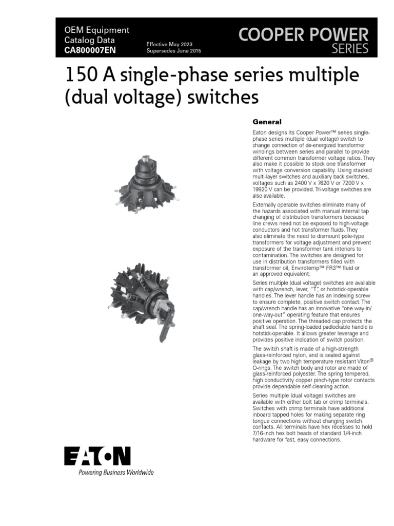 150a Single Phase Series Multiple Dual Voltage Switches Catalog Ca800007en | PDF | Transformer ...