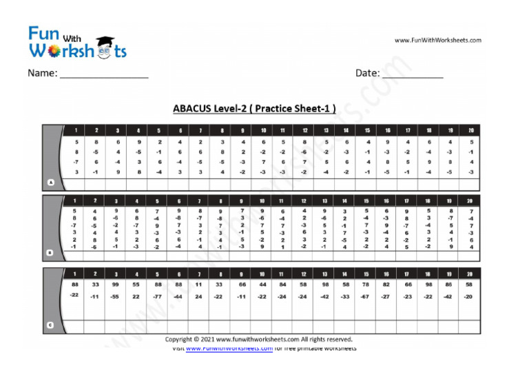 ABACUS Level 2 Practice Sheet 1 | PDF