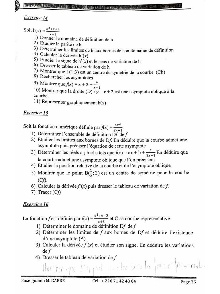 Travaux Dirigés N°3 (Fonctions Numériques) | PDF