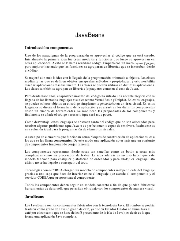 Java Beans | PDF | Java (lenguaje de programación) | Lenguaje de programación