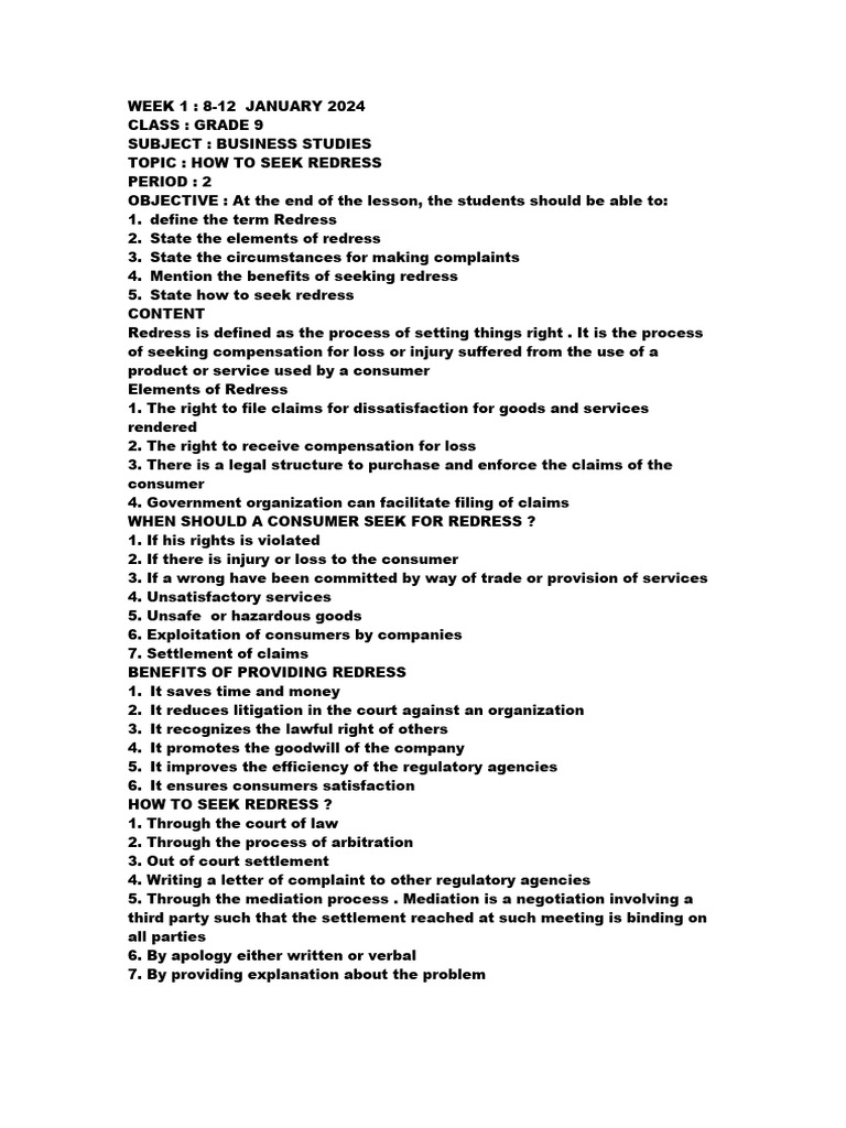 Week 1 Grade 9 Business Studies 2nd Term 2024 | PDF Week 1 Grade 9 Business Studies 2nd Term 2024 | PDF