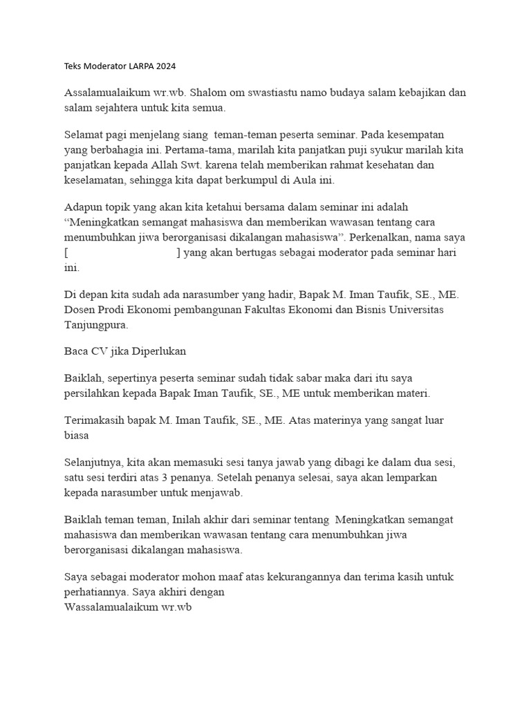 Teks Moderator Seminar | PDF