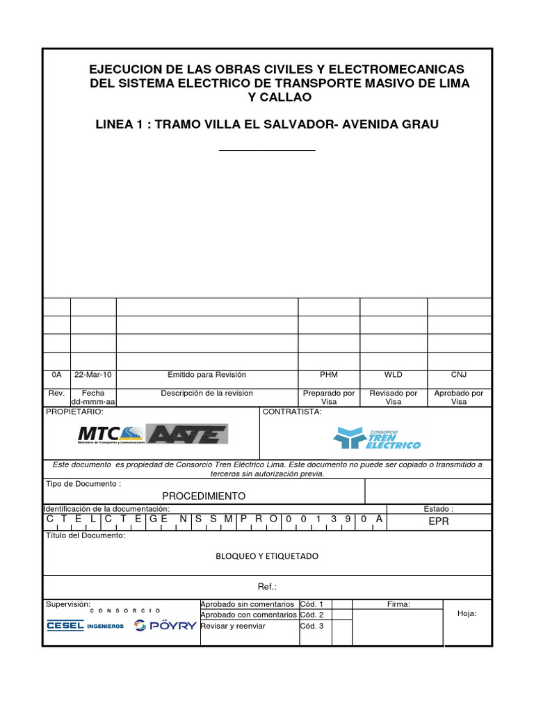Ctel Cte Gen SSM Pro 00139 Bloqueo y Etiquetado | PDF | Lima | Transporte