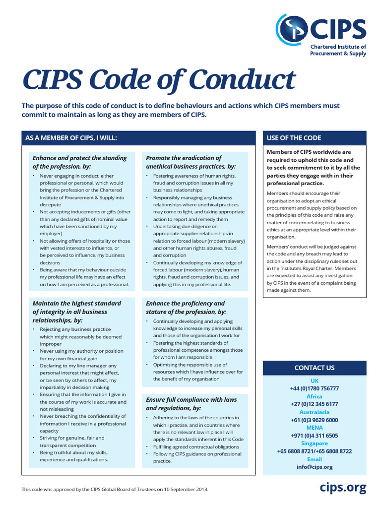 CIPS Code of Conduct | Download Free PDF | Business Ethics | Corruption