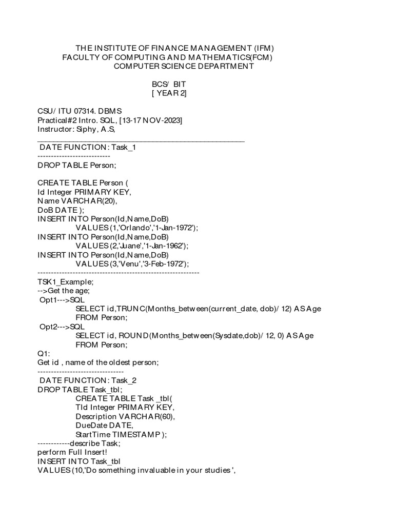 CSU 07314 Practical #2 - 2023 - SQL | PDF | Data Management | Computing