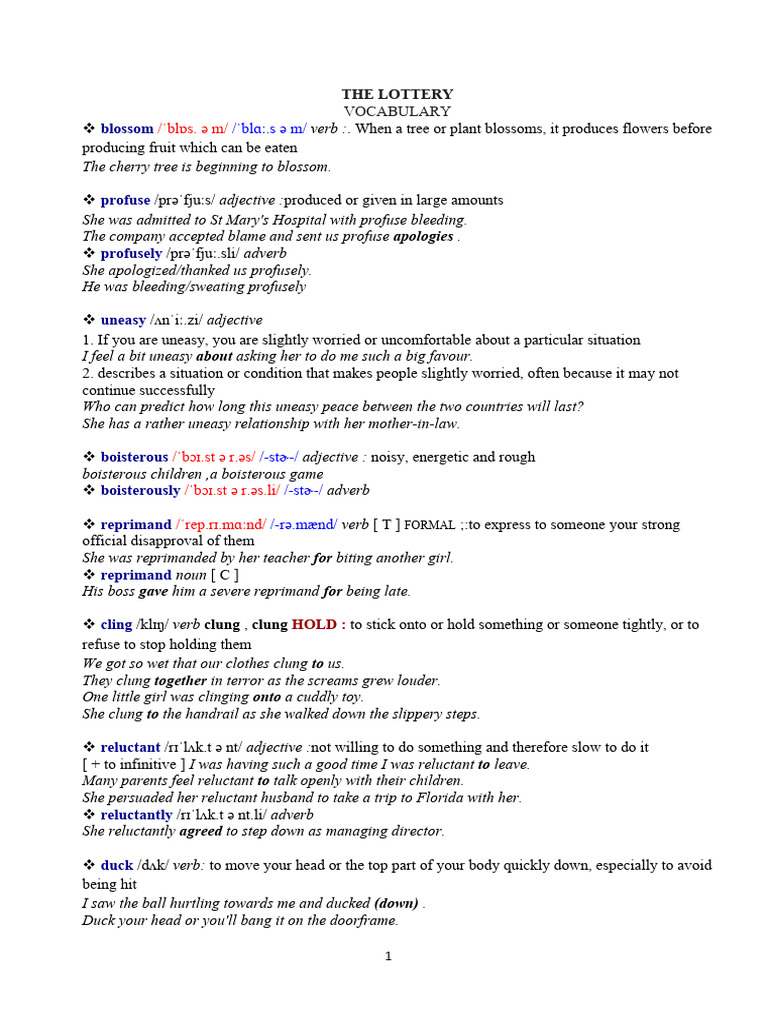 Lottery Vocabulary | Download Free PDF | Verb | Adjective