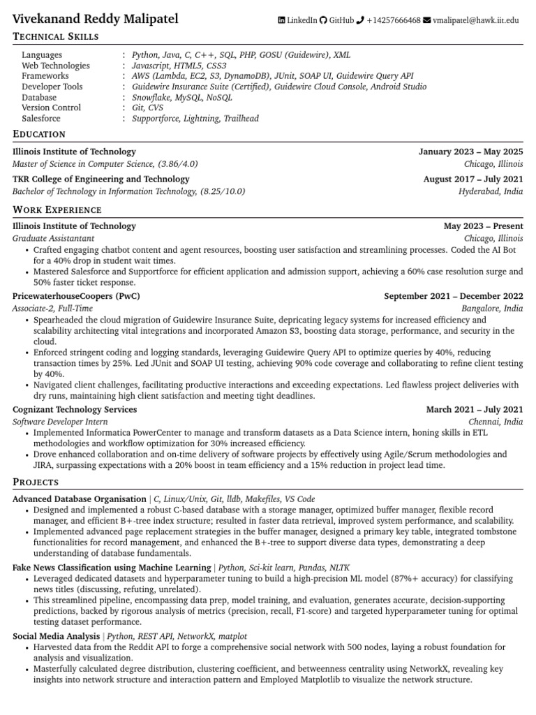 Vivekanand Reddy Malipatel Resume | PDF | Databases | Cloud Computing