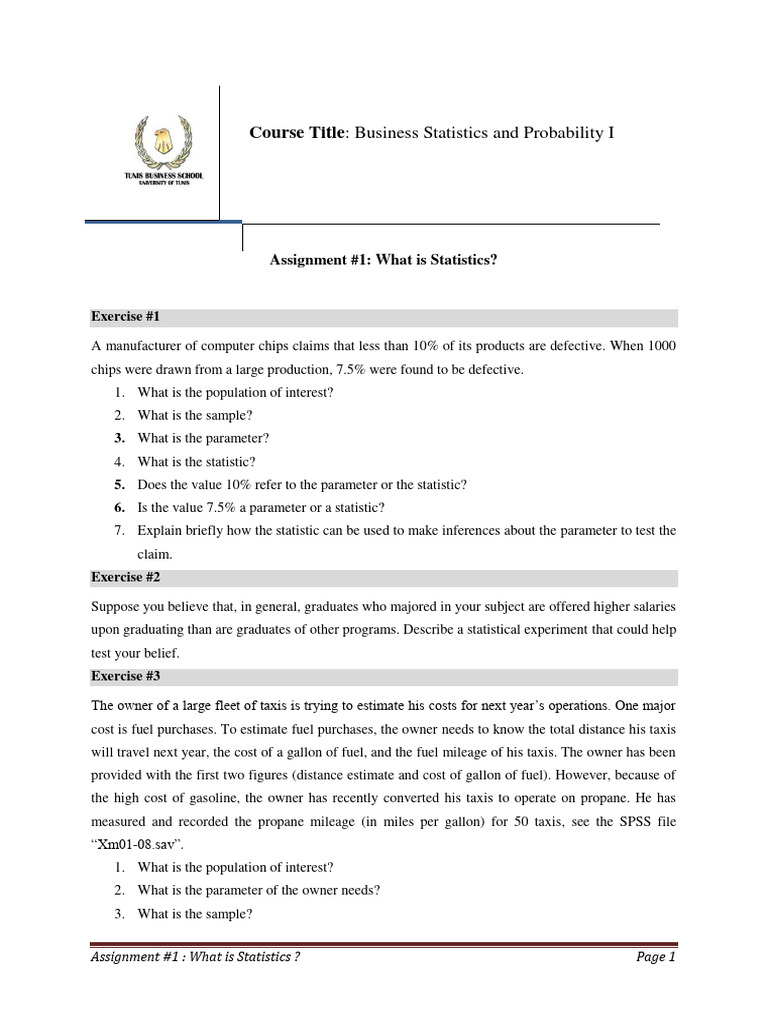 Course Title: Business Statistics and Probability I: Assignment #1: What Is Statistics? | PDF ...