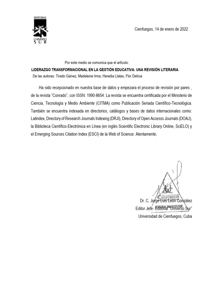 Carta de Recepción de Artículo - Tirado Galvez, Madeleine Irma ...