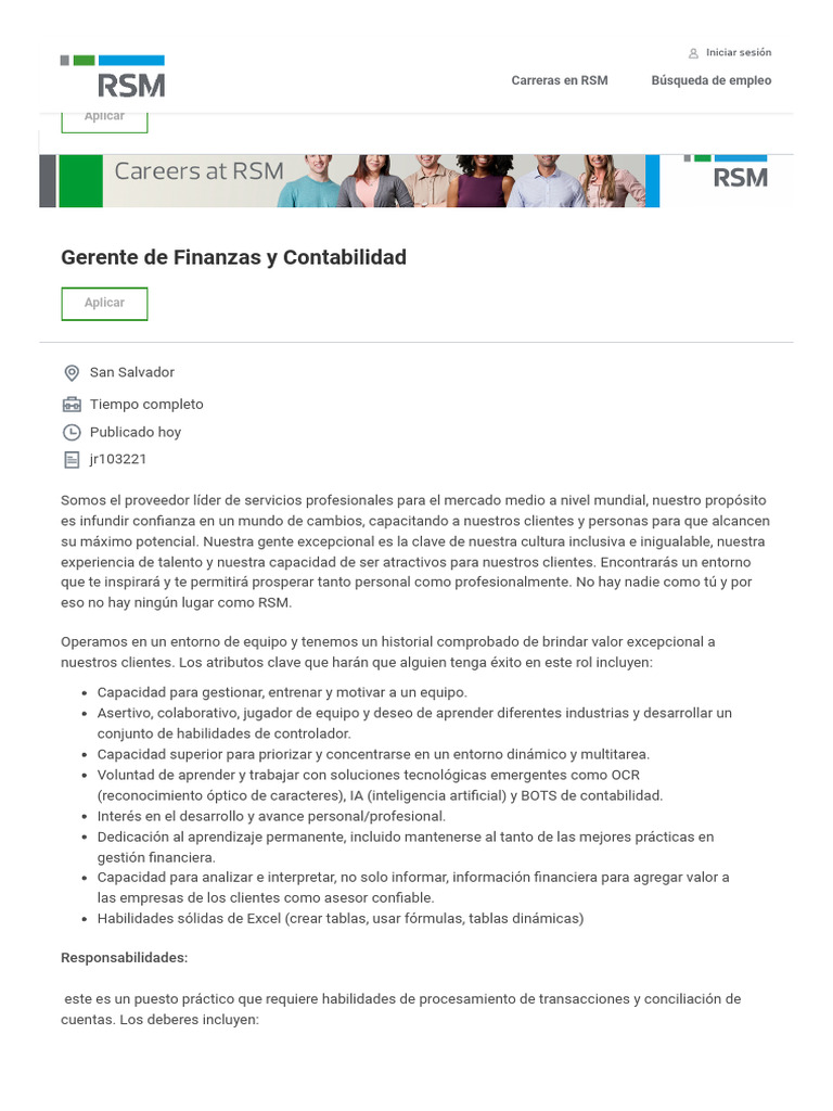Gerente de Finanzas y Contabilidad - RSM | PDF | Contabilidad | Inteligencia artificial