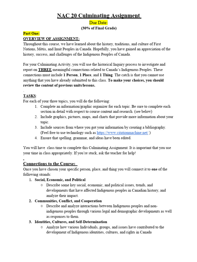Part One NAC2O - Culminating Assignment | Download Free PDF | Fur Trade | Canada