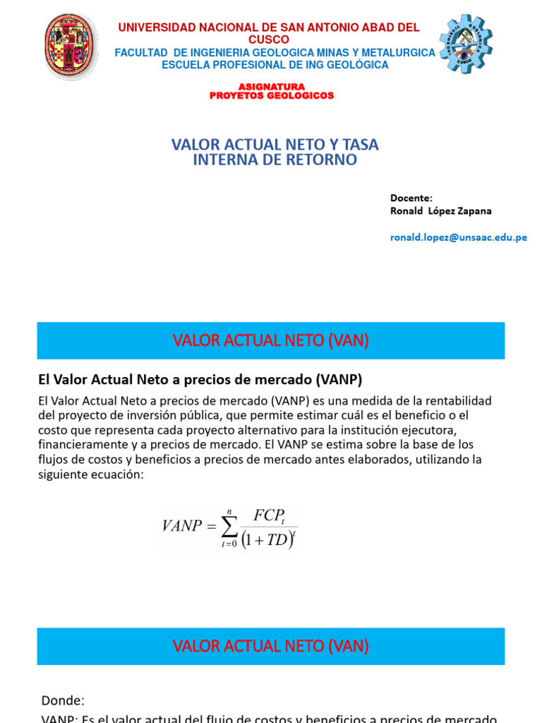 6 Valor Actual Neto y Tir | PDF | Tasa interna de retorno | Valor presente neto