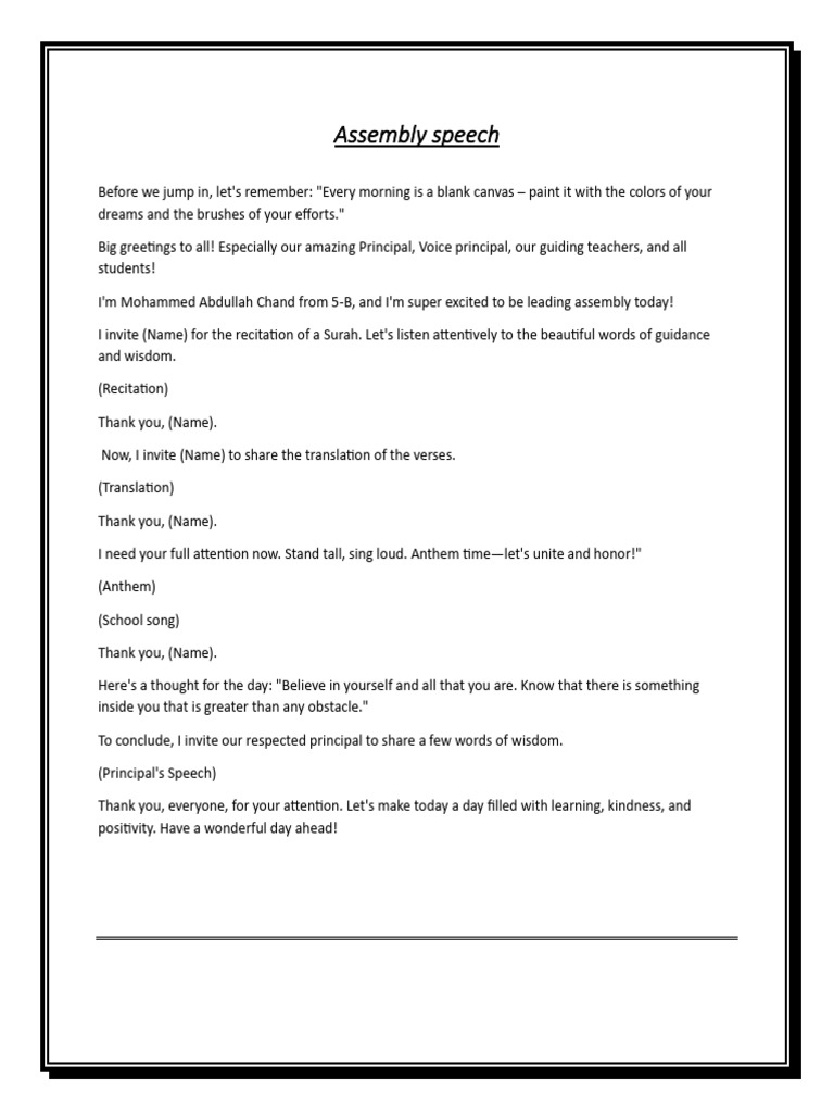 Assembly Speech Pdf