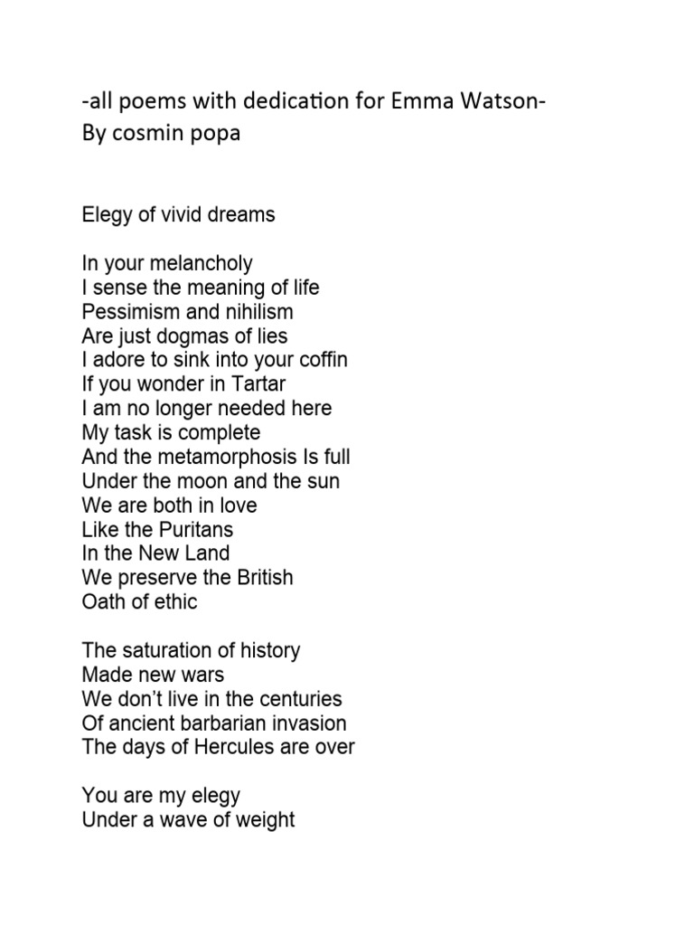 Poems Dedicated to Emma Watson | PDF