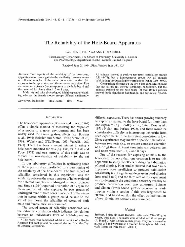 1975 The Reliability of The Hole-Board Apparatus | PDF