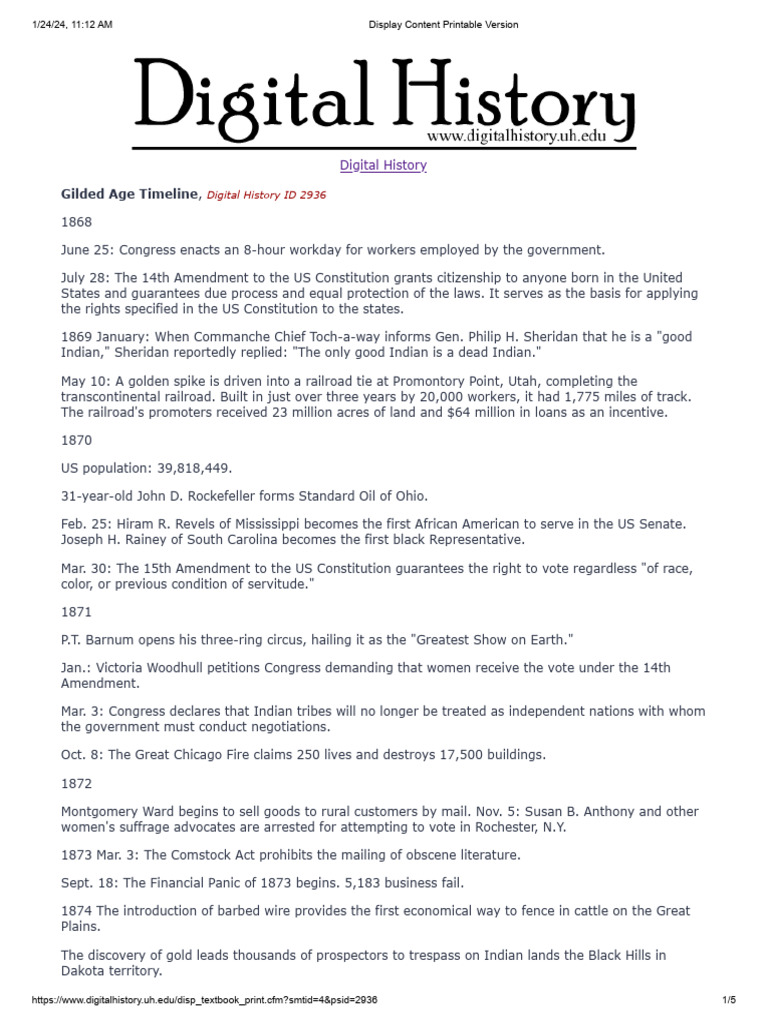 Gilded Age Key Events Timeline | PDF | Travel