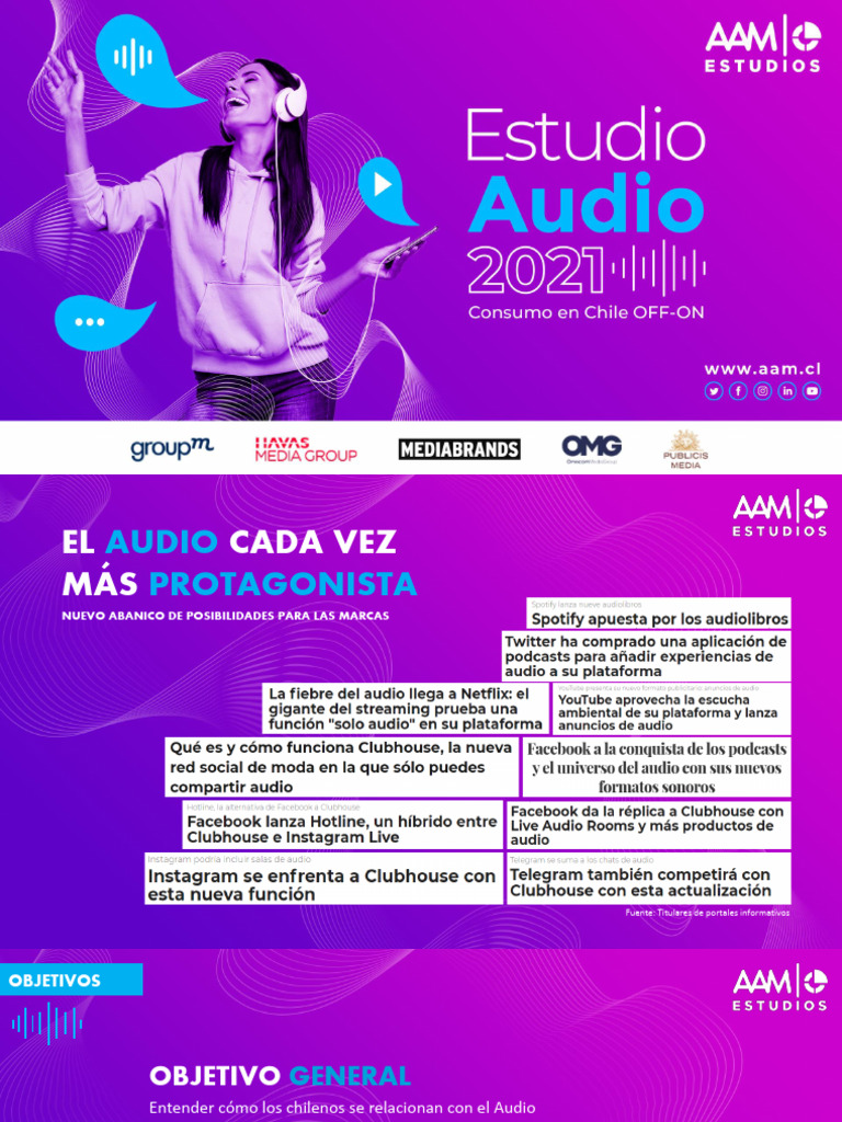 Estudio AAM AUDIO 2021 Consumo en Chile OFF ON - Presentacion Evento 1 | PDF | Podcast | Spotify