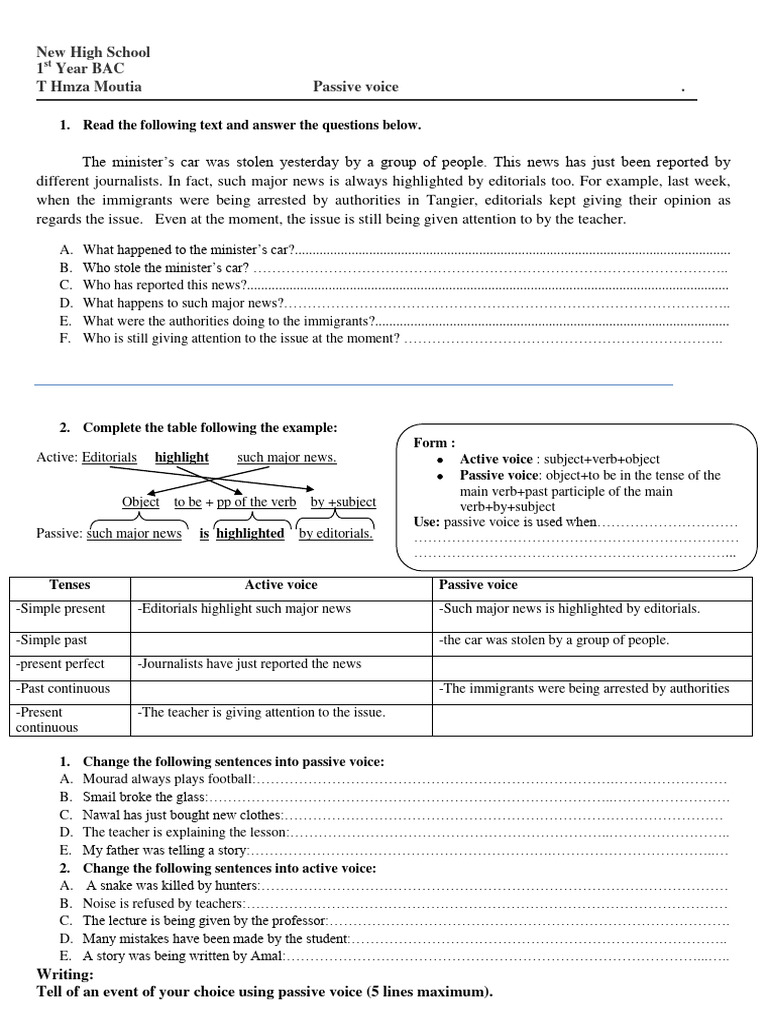 Passive Voice Handout and Lesson Plan | PDF | Verb | Linguistic Typology