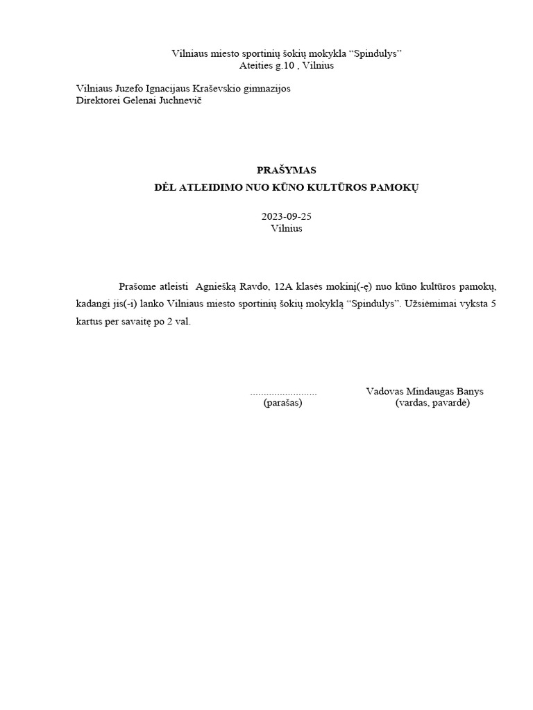 Prasymas Atleidimas Nuo Kuno Kulturos 2 | PDF