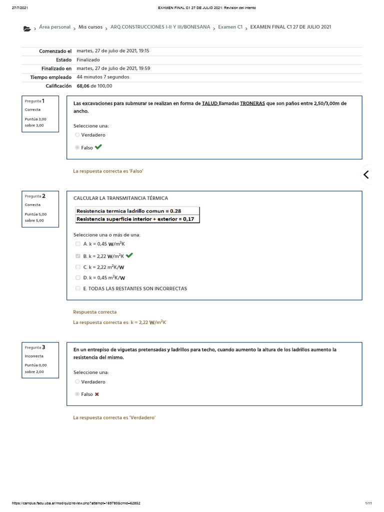Examen Final c1 27 de Julio 2021 - Revisión Del Intento | Descargar gratis PDF | Conduccion ...