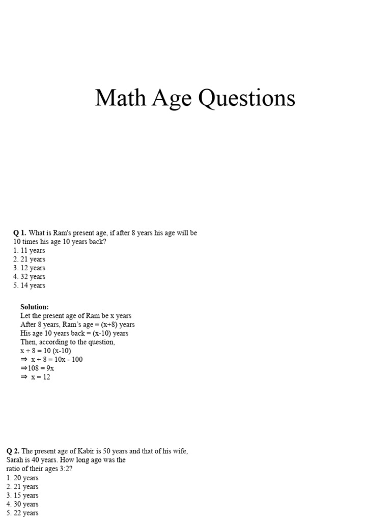 Math Age Questions | PDF