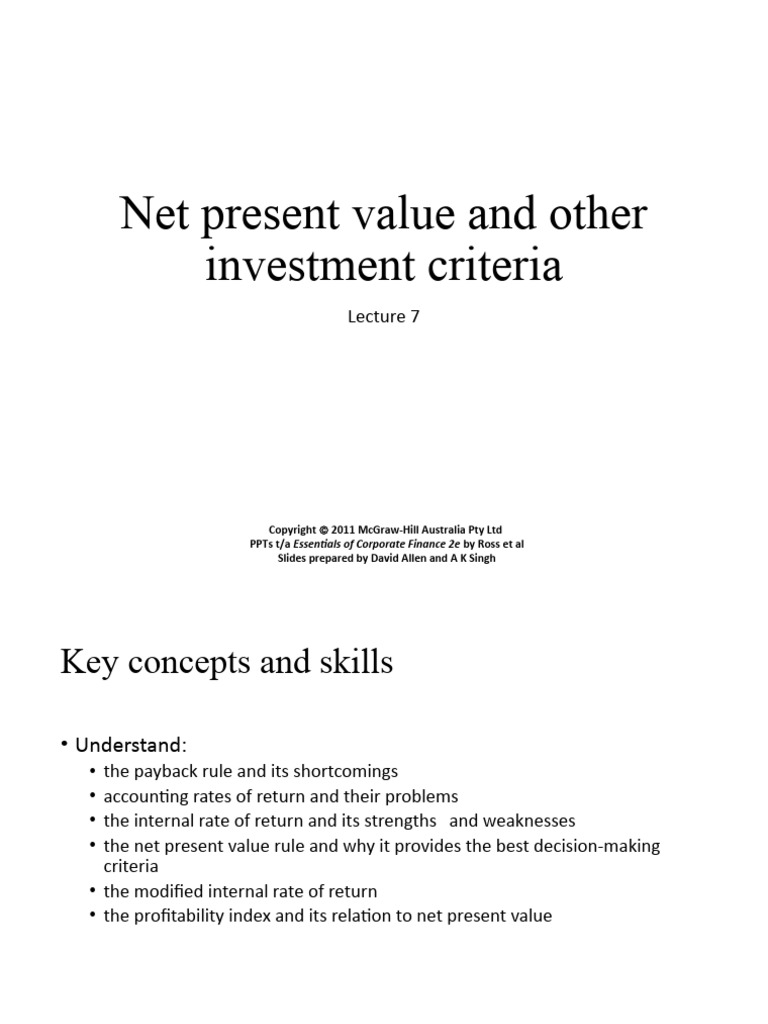 Lesson 7 Net Present Value and Other Investment Criteria | PDF | Net ...