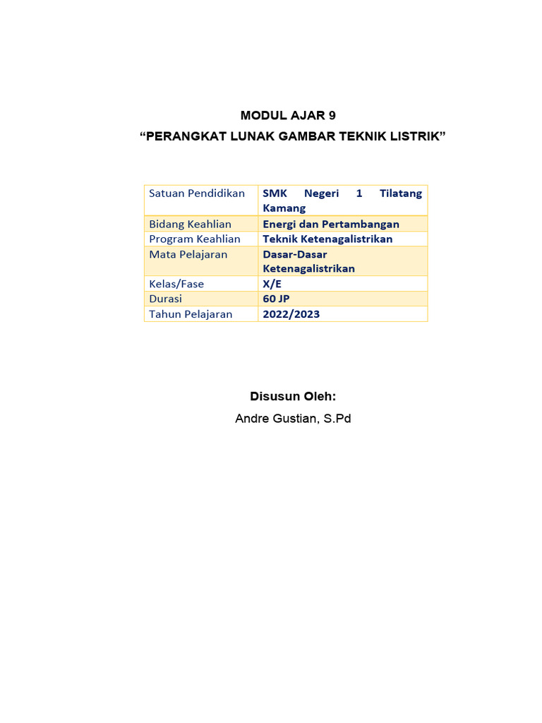 Modul Ajar Gambar Teknik Listrik | PDF | Metode & Bahan Ajar | Komputer