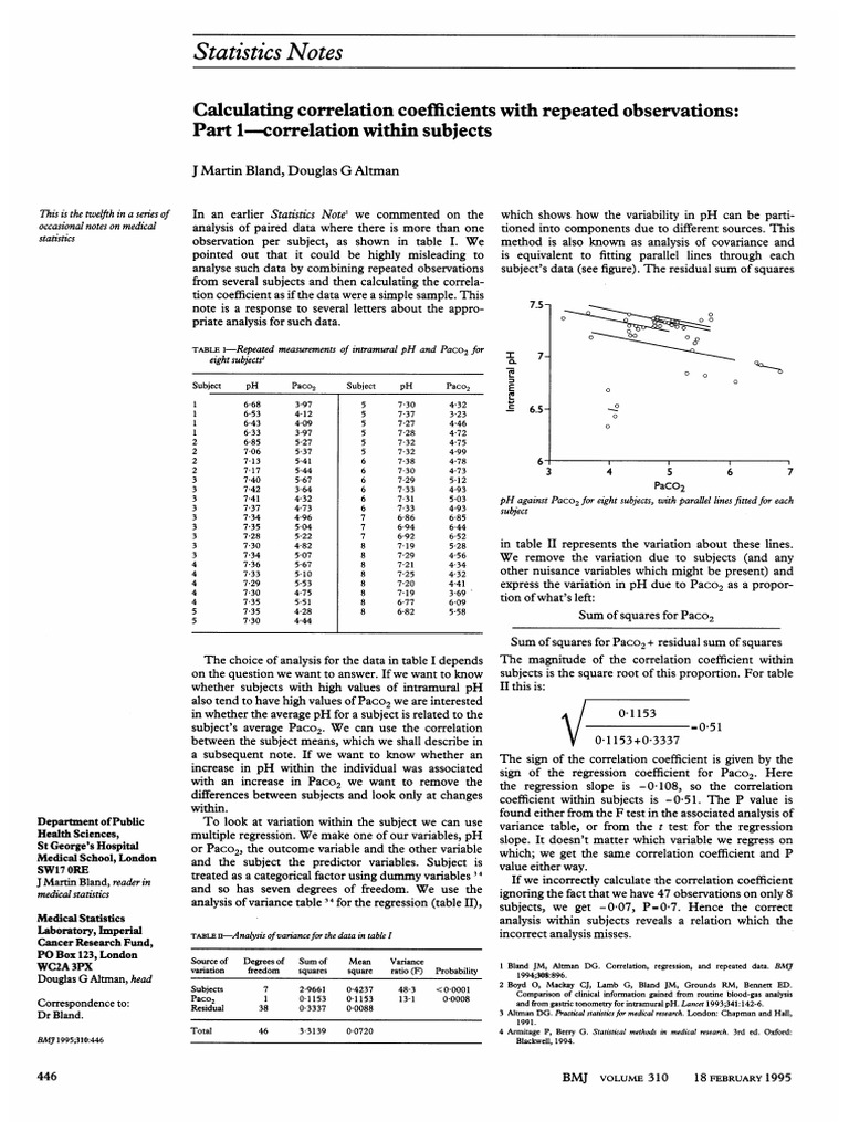 Calculating Correlation Coefficients With Repeated Observations Part 1 Pdf Linear