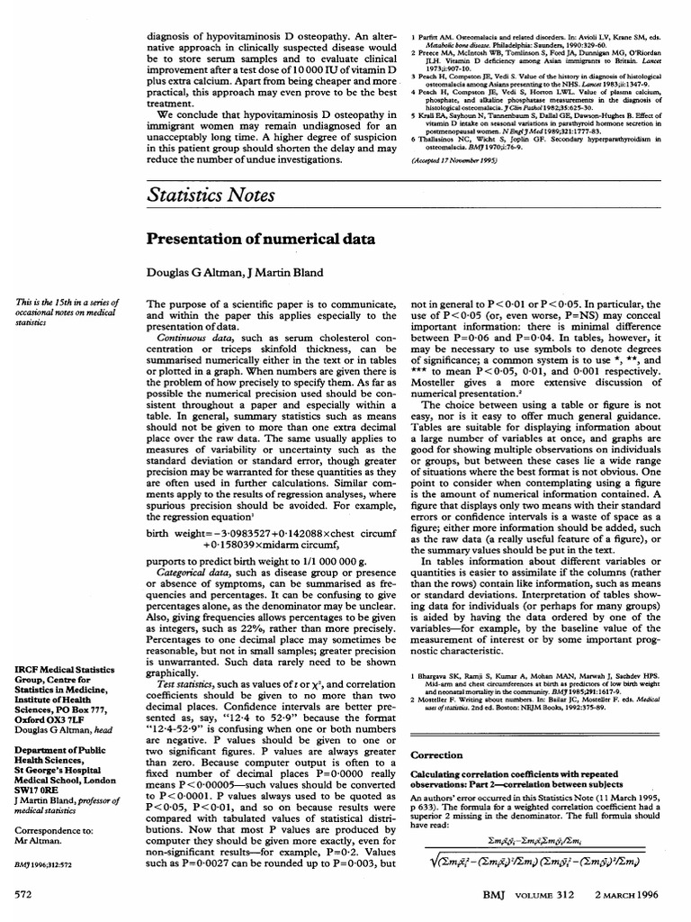 Presentation of Numerical Data | PDF