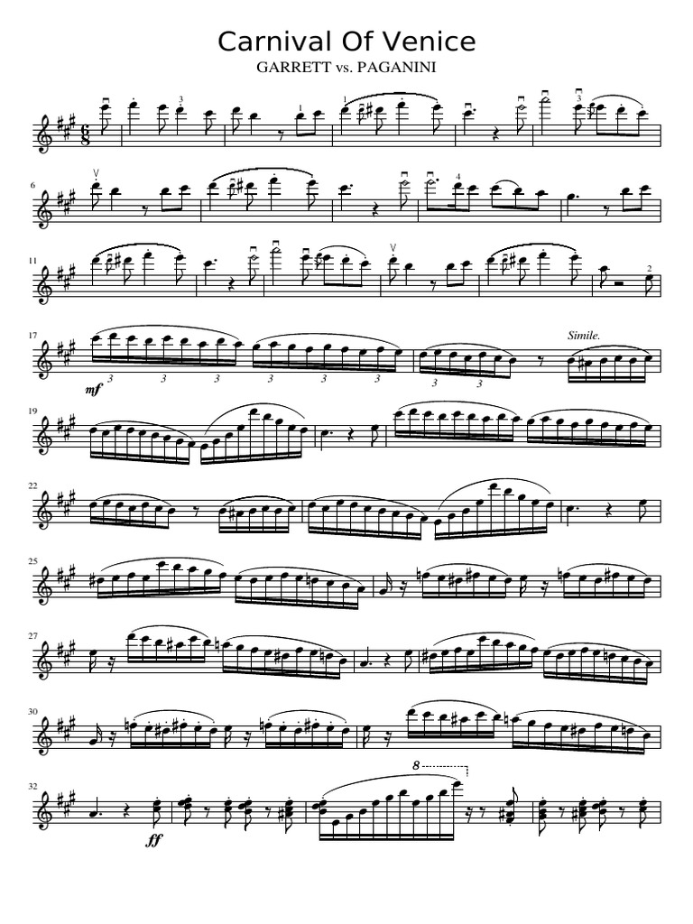 Variations On The Carnival of Venice Niccol Paganini | PDF ...