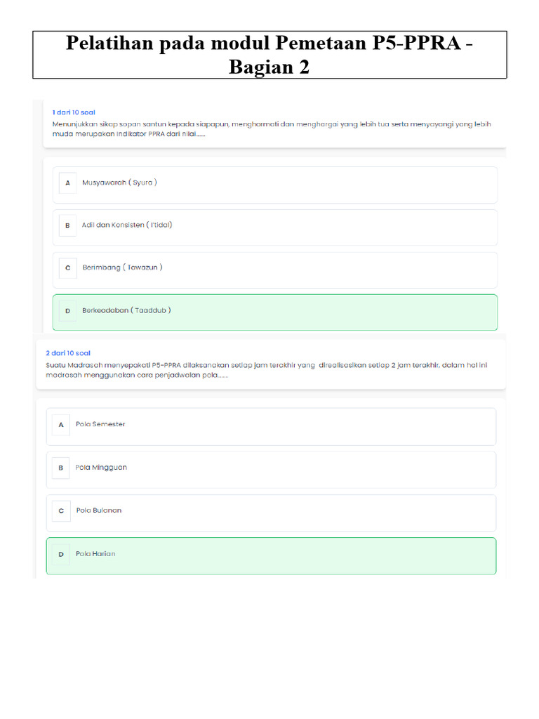 Soal Latihan Pemetaan P5-PPRA | PDF