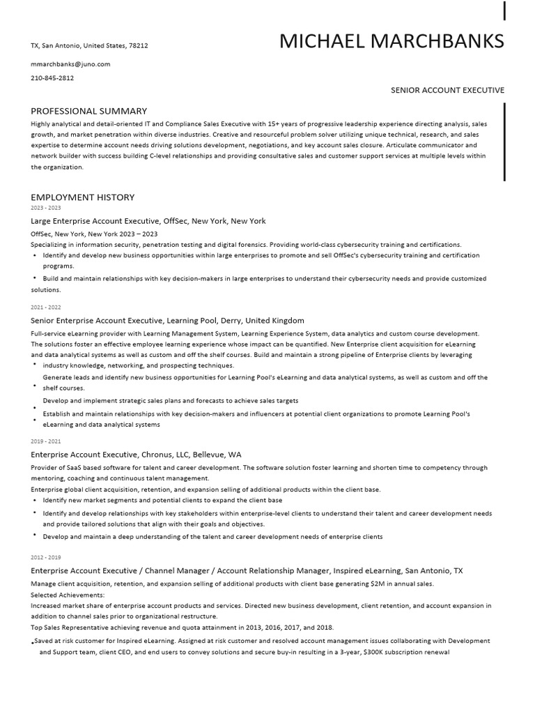 Michael-Marchbanks-Senior Account Executive 2023 | PDF | Sales ...