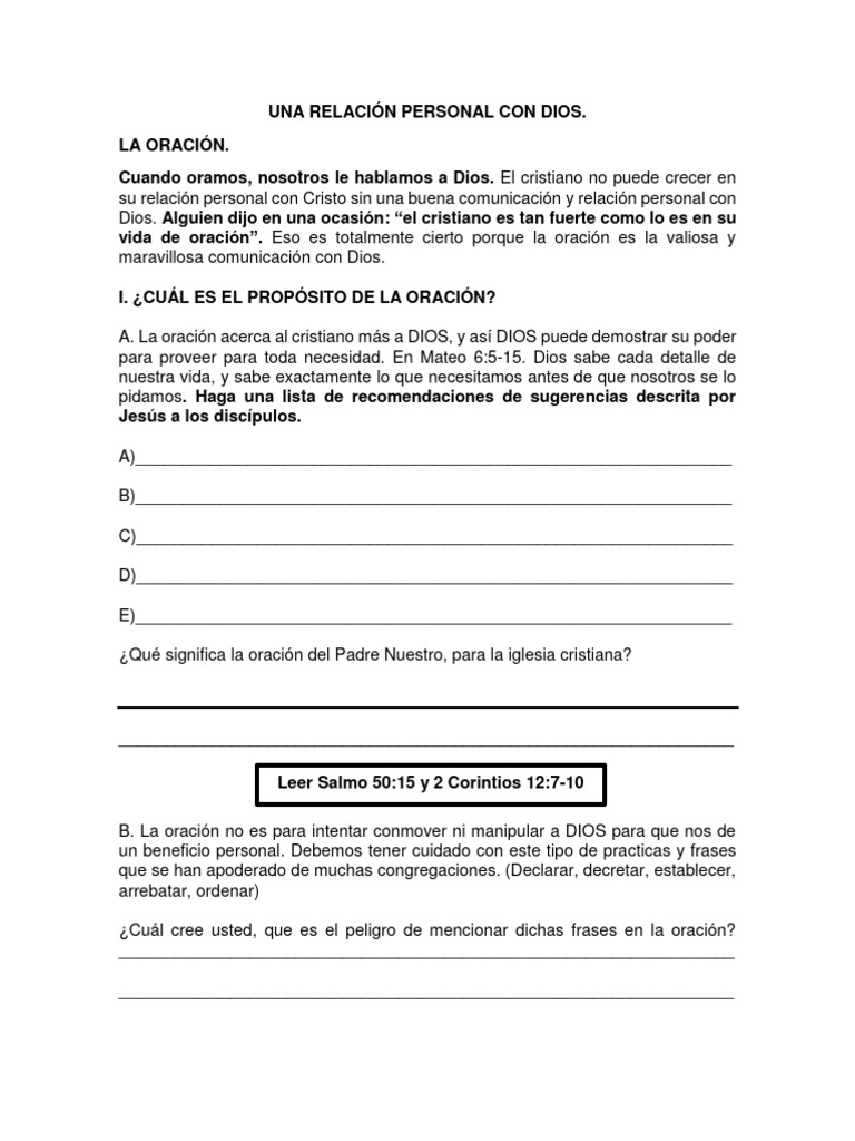 Lección Una Relación Personal Con Dios | PDF | Oración | orador del Señor