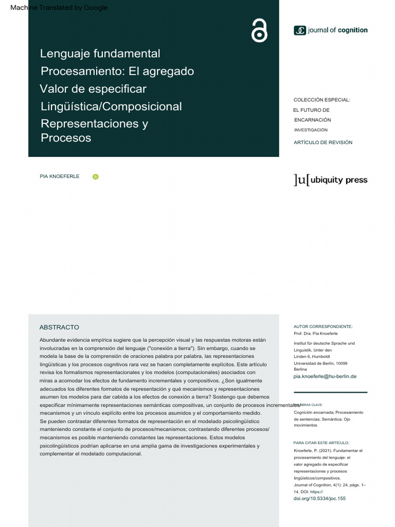 Grounding Language Processes - Knoeferle 2021 | PDF | Lingüística ...