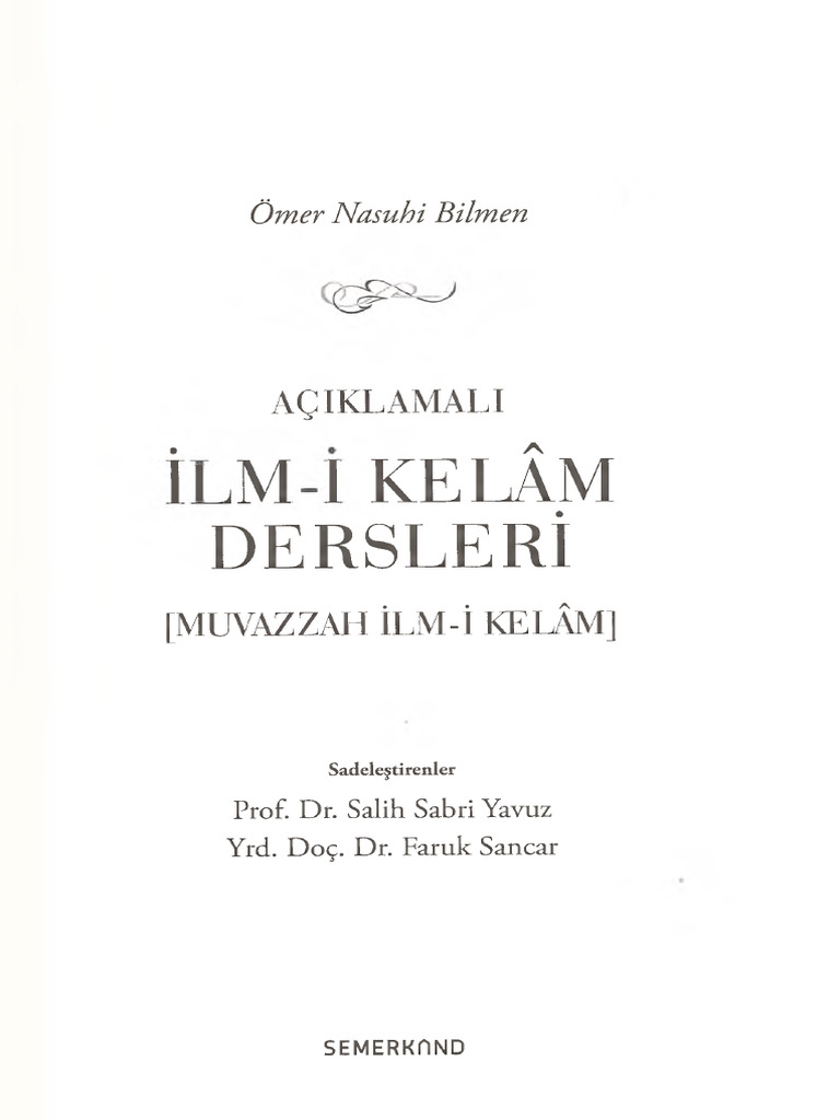 Omer Nasuhi Bilmen Efendi Ilmi Kelam 1 | PDF